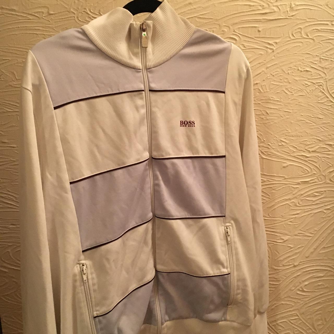 Hugo boss white and violet rare zipper top condition... - Depop