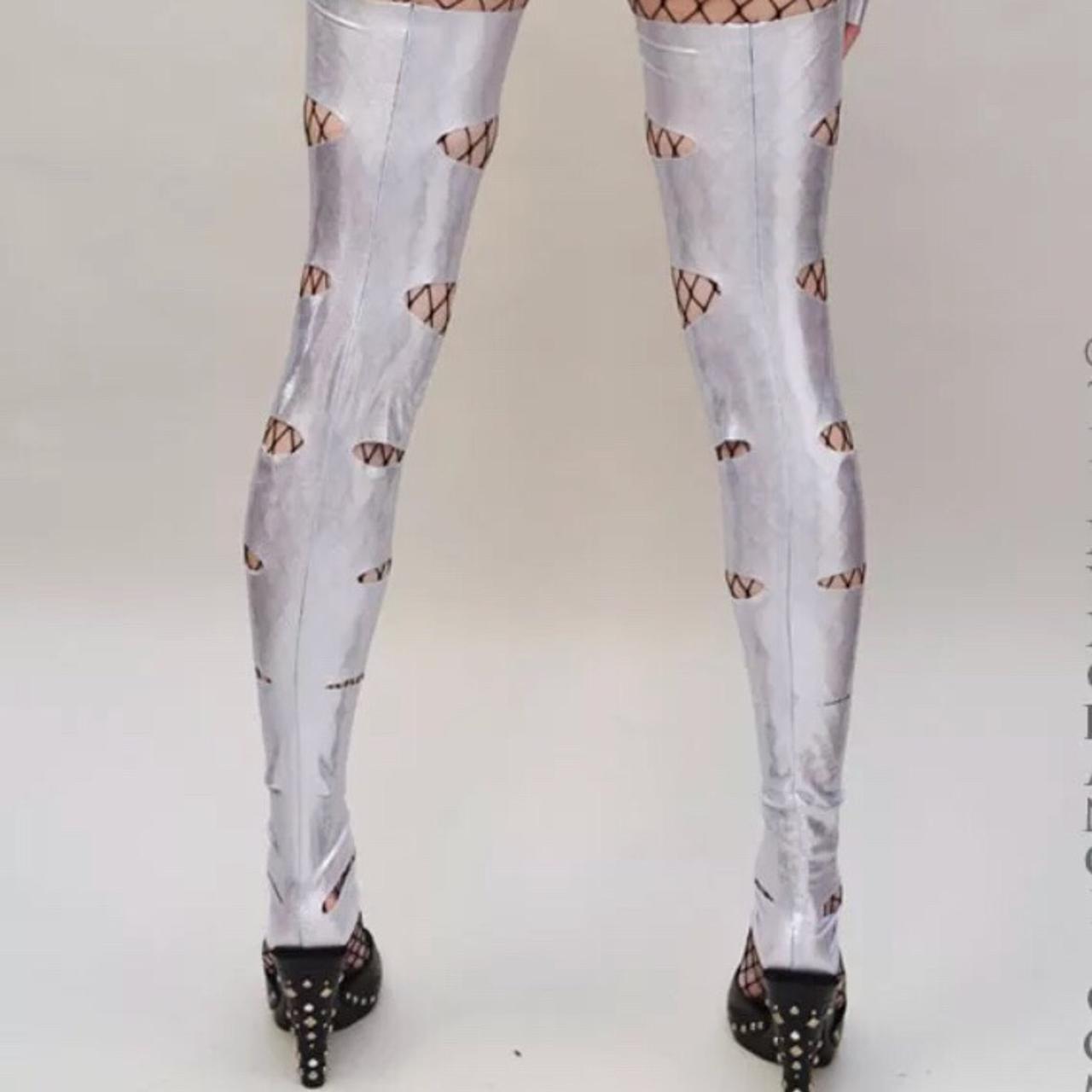 Women's Silver Hosiery-tights | Depop