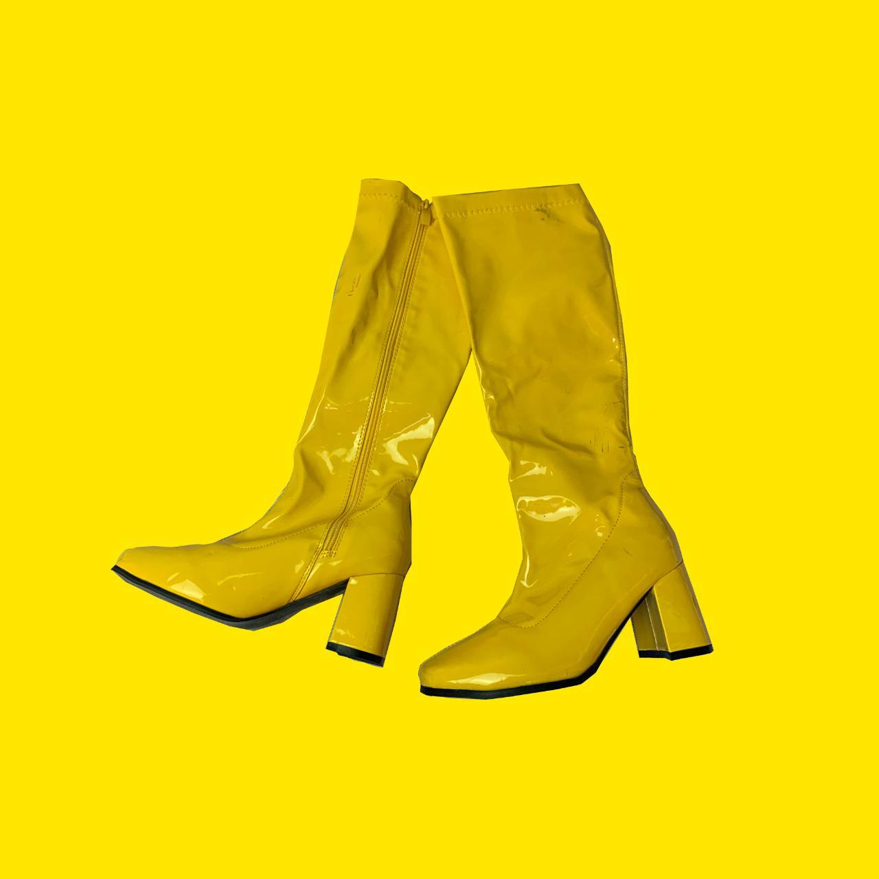 Yellow Daisy Gogo Boots Patent bright yellow... - Depop