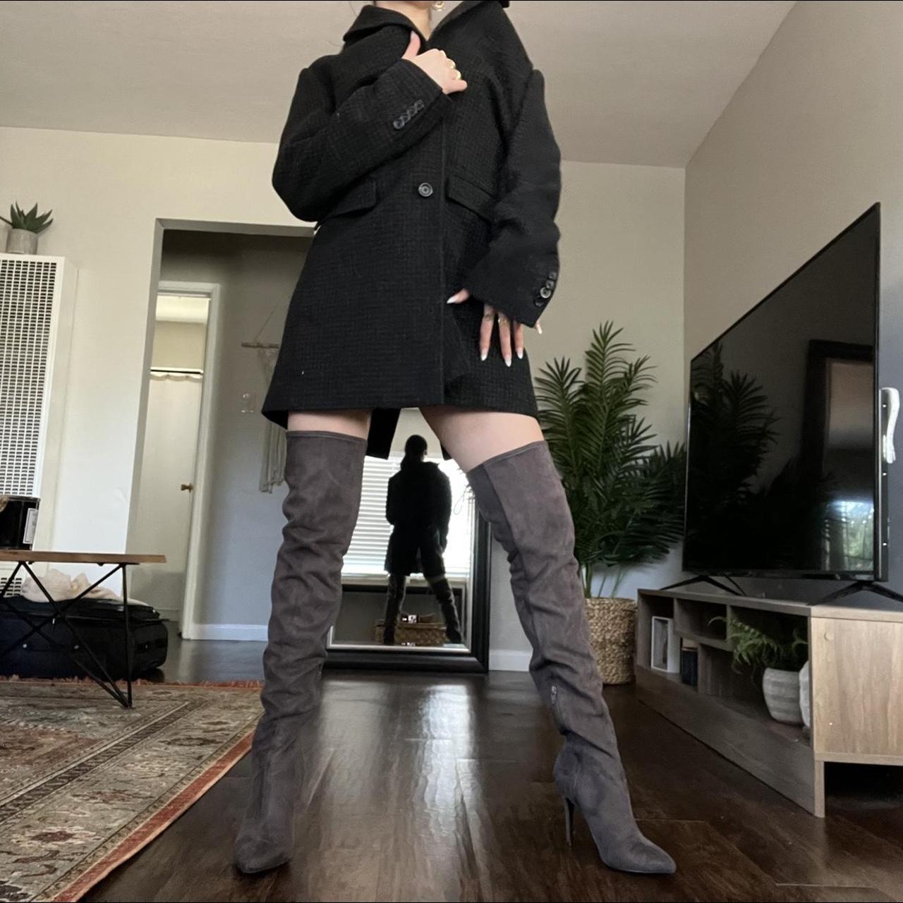 DARK GRAY THIGH HIGH BOOTS/ WOMEN’S SIZE 8 / SUEDE... - Depop