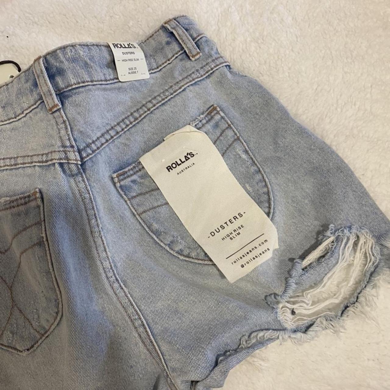 Rollas denim mini shorts with rips high waisted - Depop