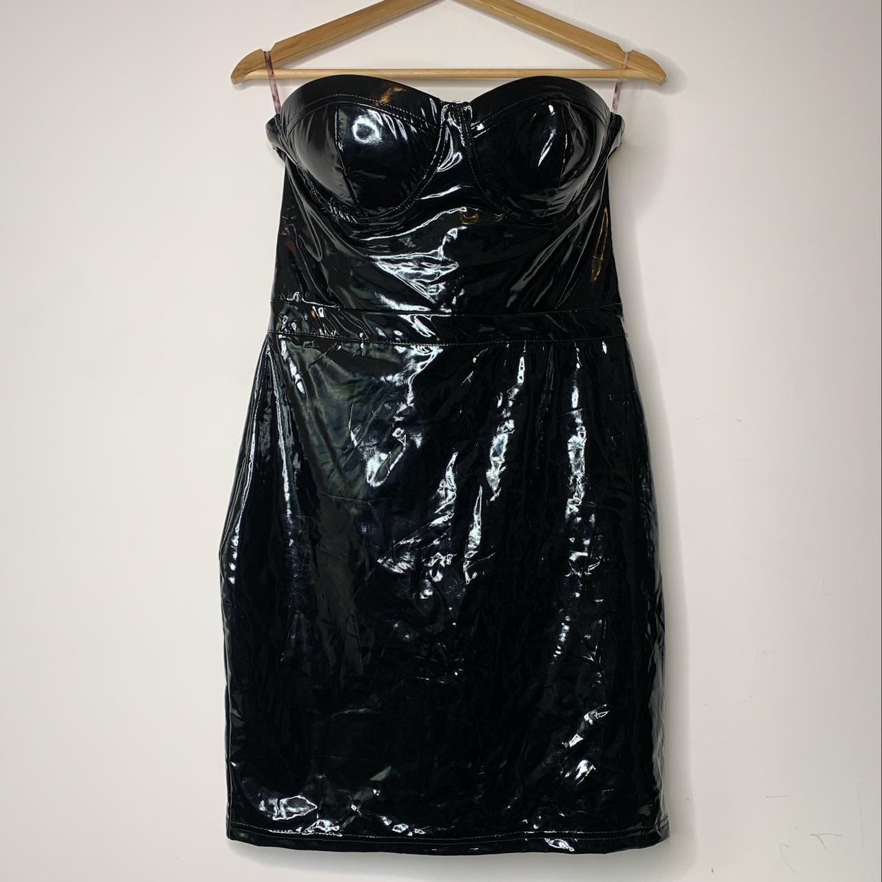 PVC mini body con faux latex strapless dress Has... - Depop