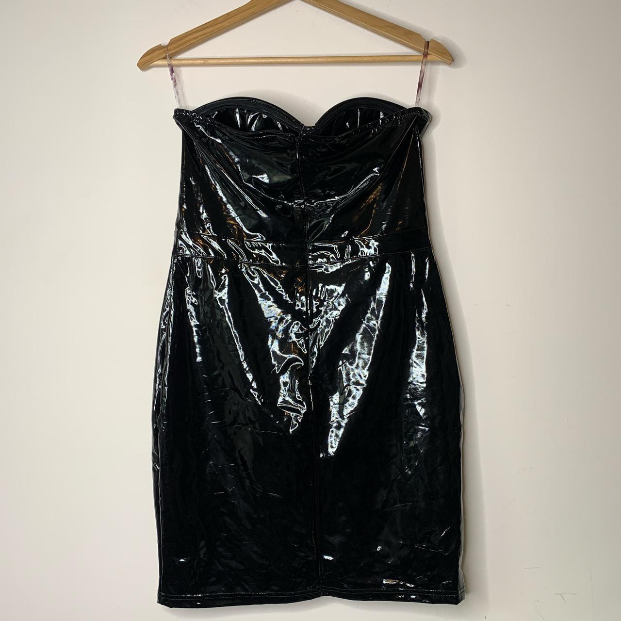 PVC mini body con faux latex strapless dress Has... - Depop