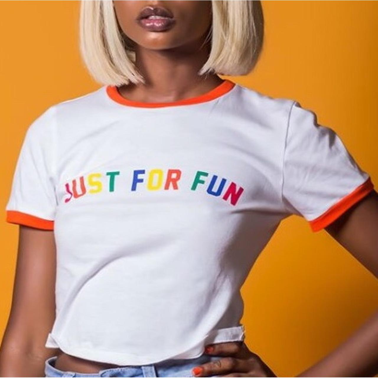 “JUST FOR FUN” ringer tee super cute crop top with... - Depop