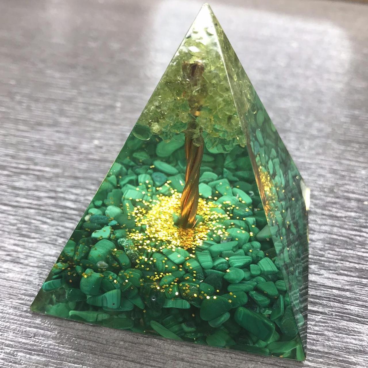 Orgone energy Orgonite tree pyramid with Malachite... - Depop