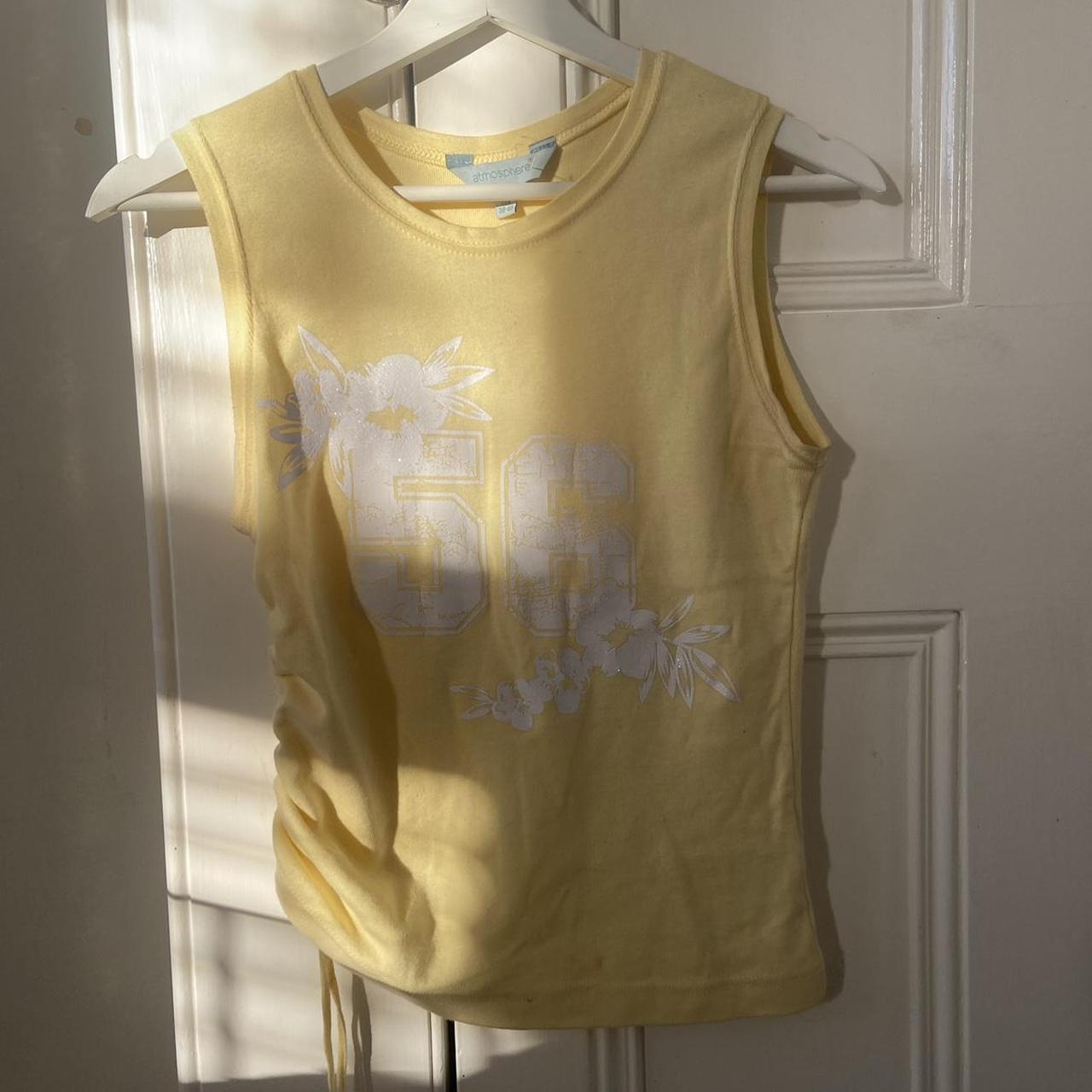 Vintage lemon yellow tank top with ruching up one... - Depop