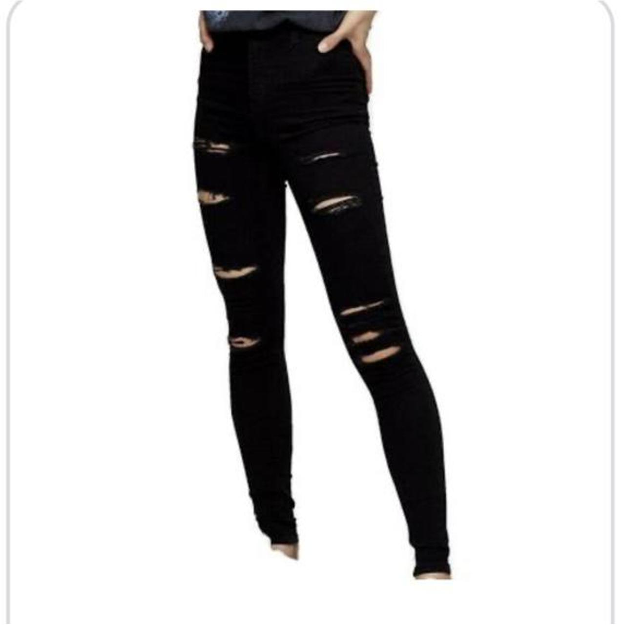 Topshop black ripped joni jeans -rrp: £40 -good... - Depop