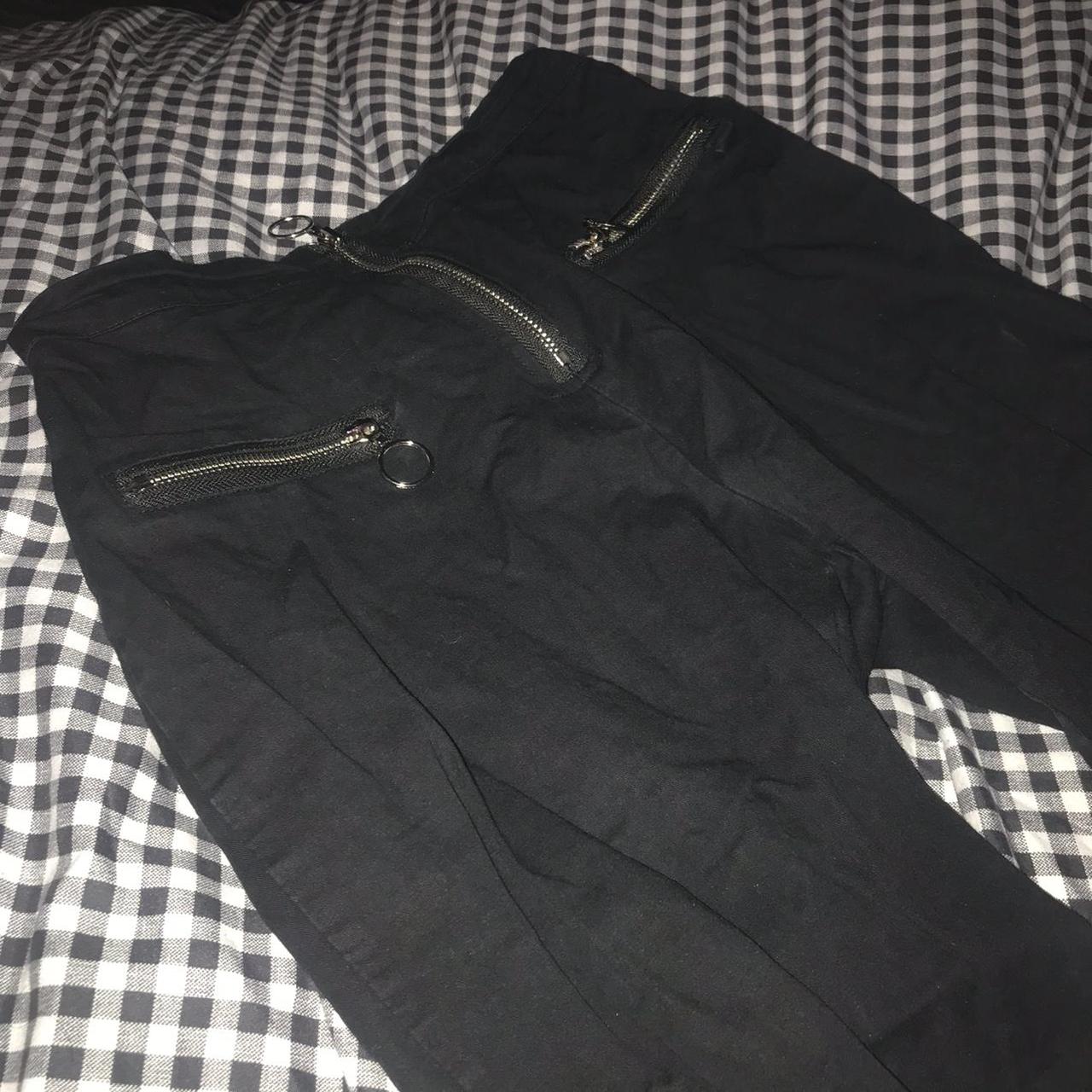 Zip up black cargo pants size 8/10 , worn twice x... - Depop