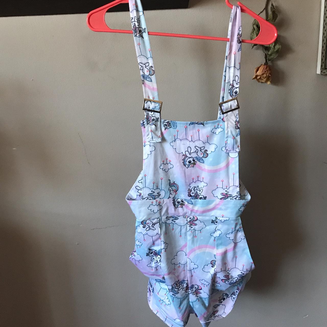 Kawaii Rainbow and unicorn pastel overalls with... | Depop