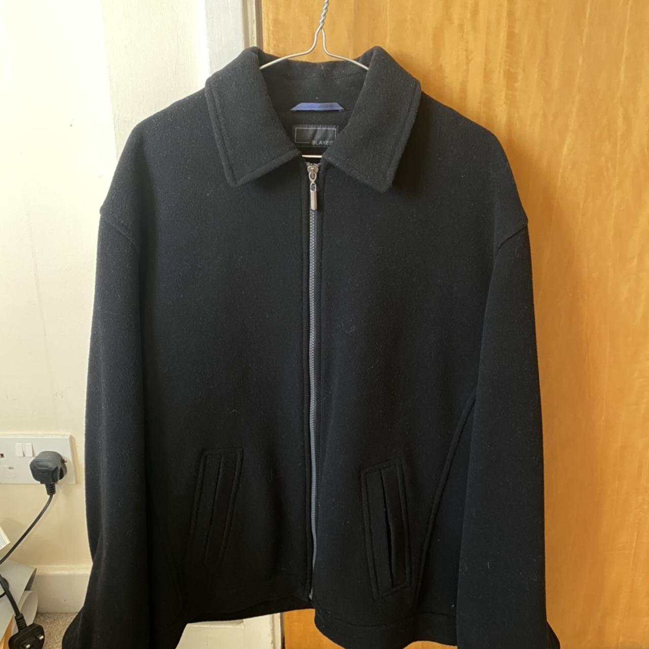 Men’s Black Wool Jacket with Zip. Material is 70%... - Depop