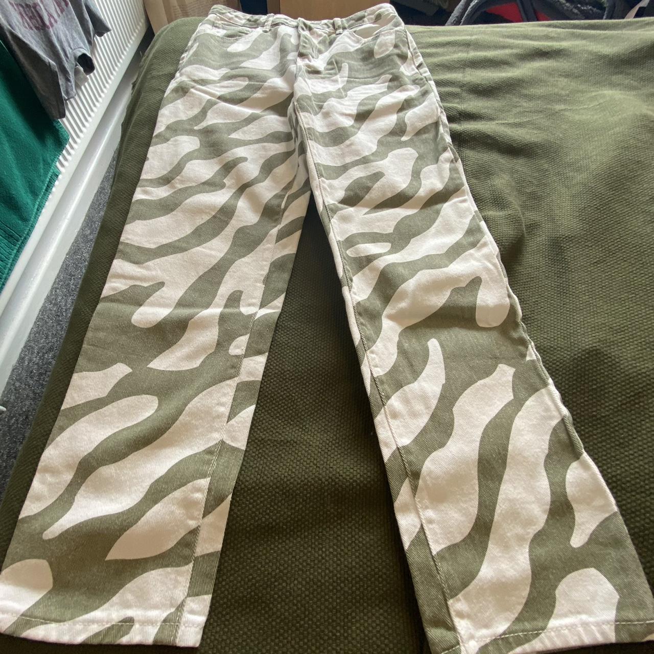 Funky green and white zebra trousers. Jean-type... - Depop