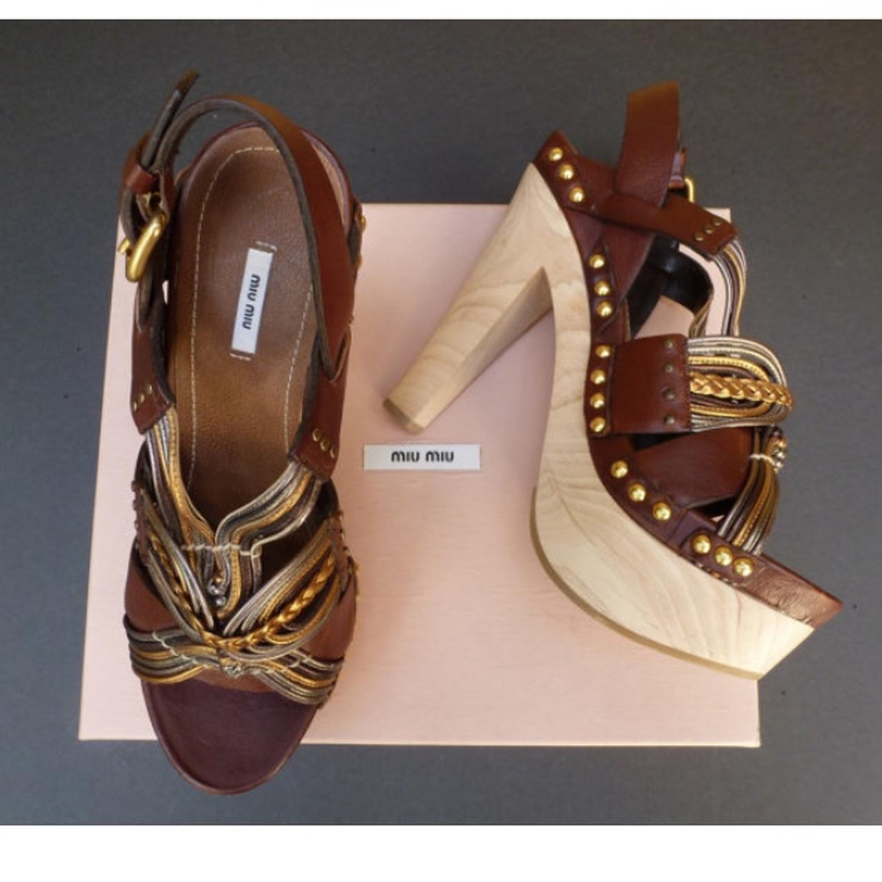 These outrageous natural wood high heels from Miu... - Depop