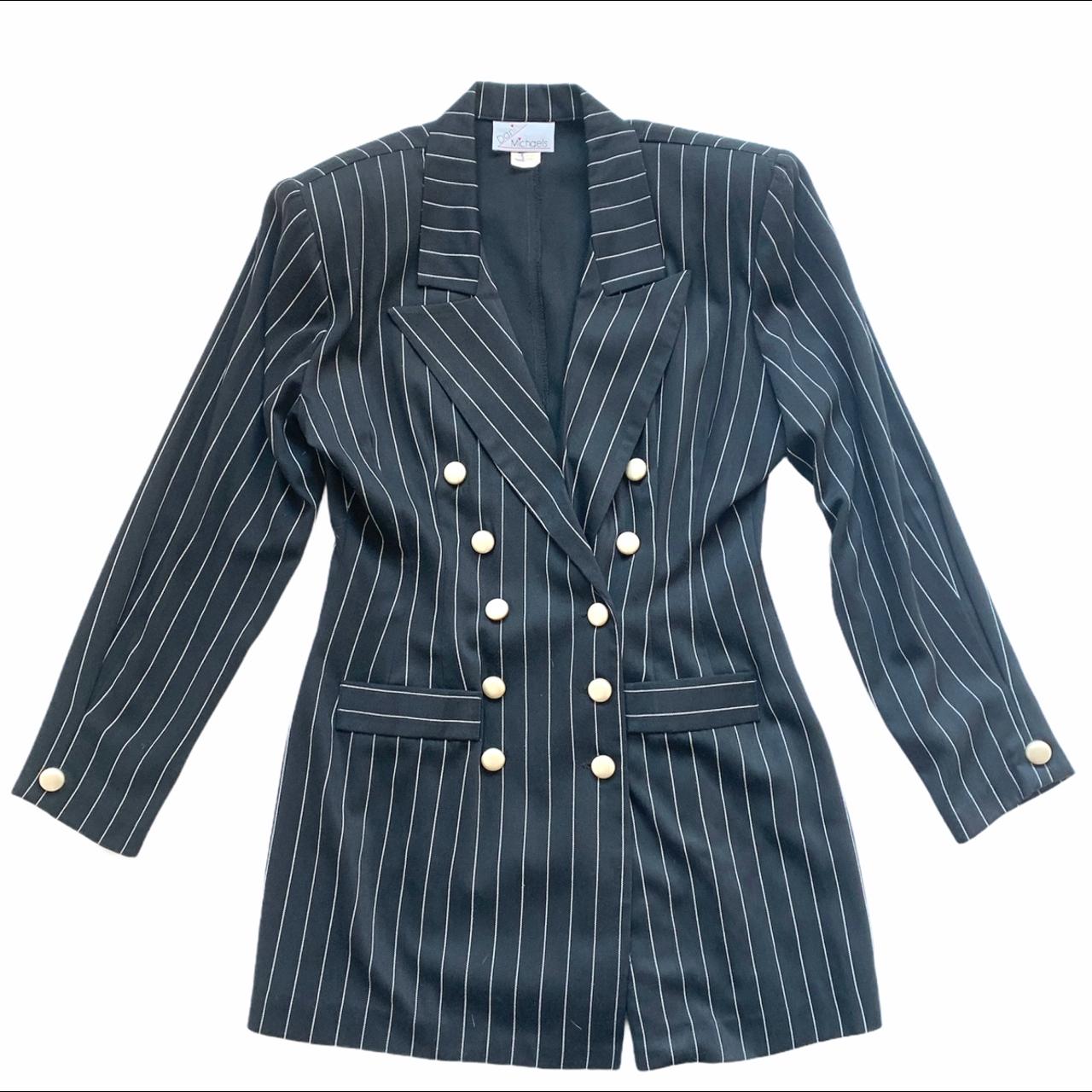 Double Breasted Pin Stripe Blazer Jacket POWER... - Depop