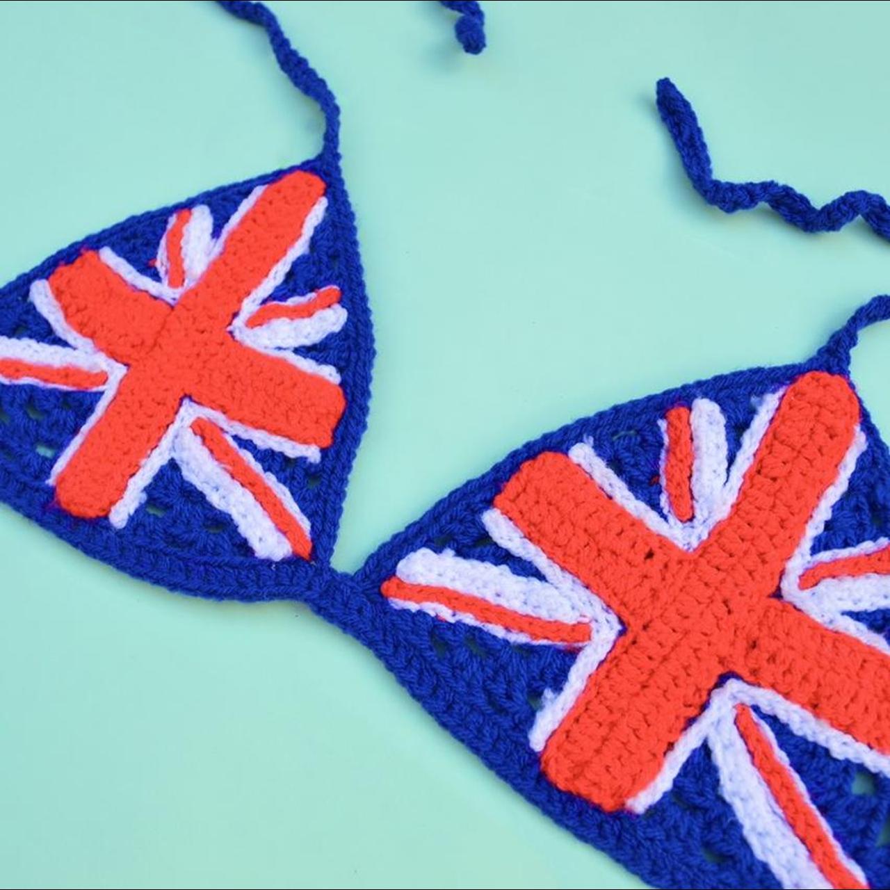 🇬🇧 HANDMADE CROCHET UNION JACK FLAG BRALETTE BIKINI... - Depop