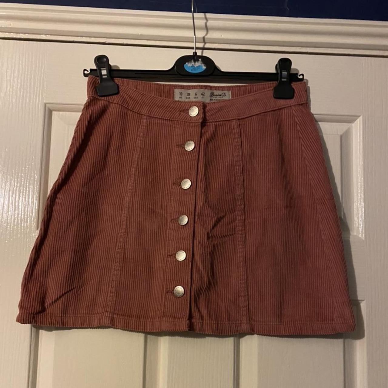 Pink Corduroy Primark A-Line Mini Skirt Size 10... - Depop