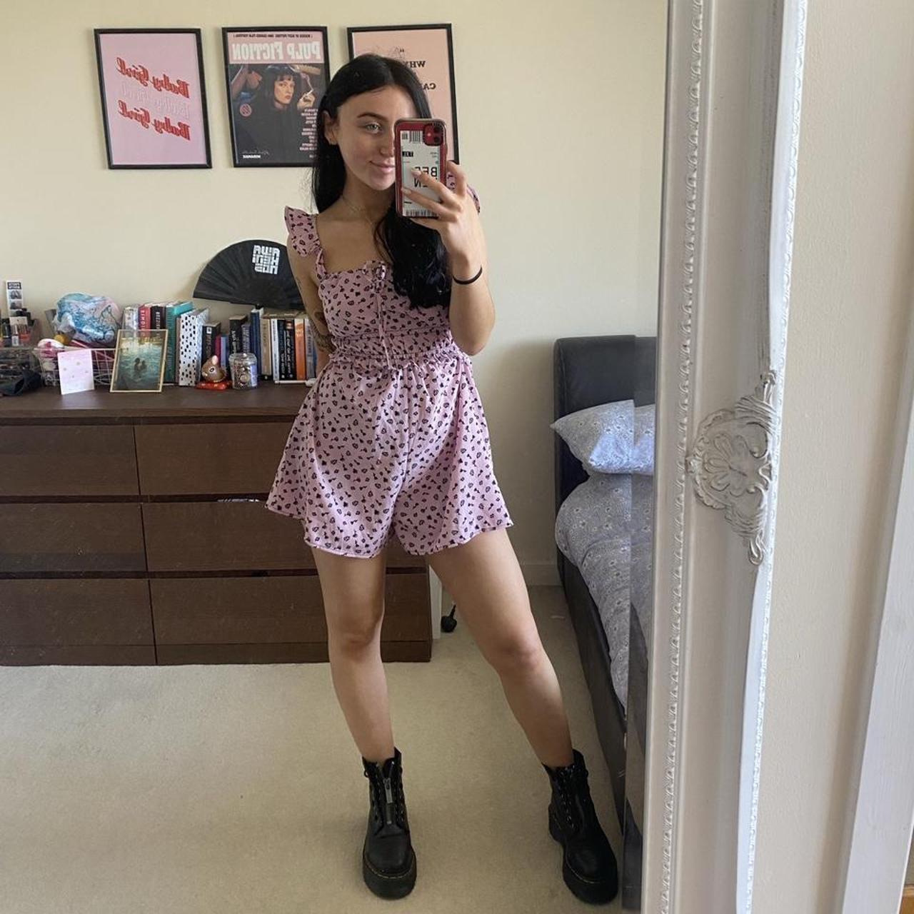 ASOS Women's Pink and Black Playsuit-romper | Depop