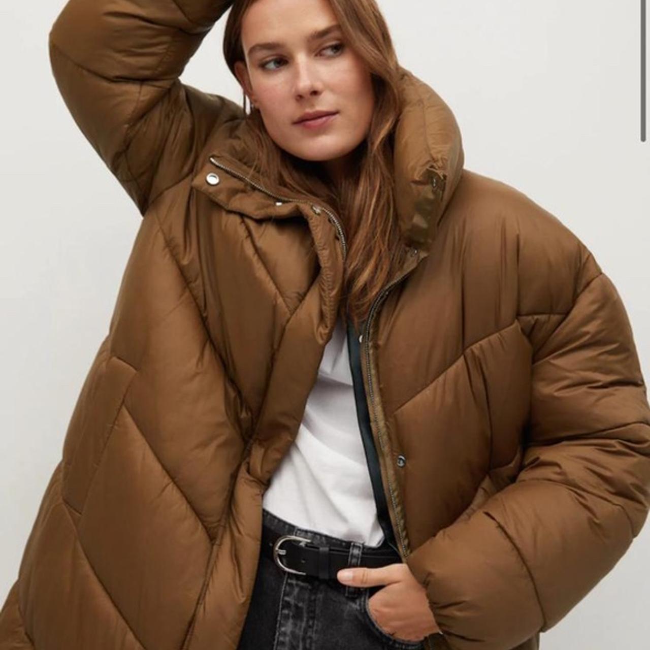 Mango Brown longline puffer Tried on for photo... - Depop