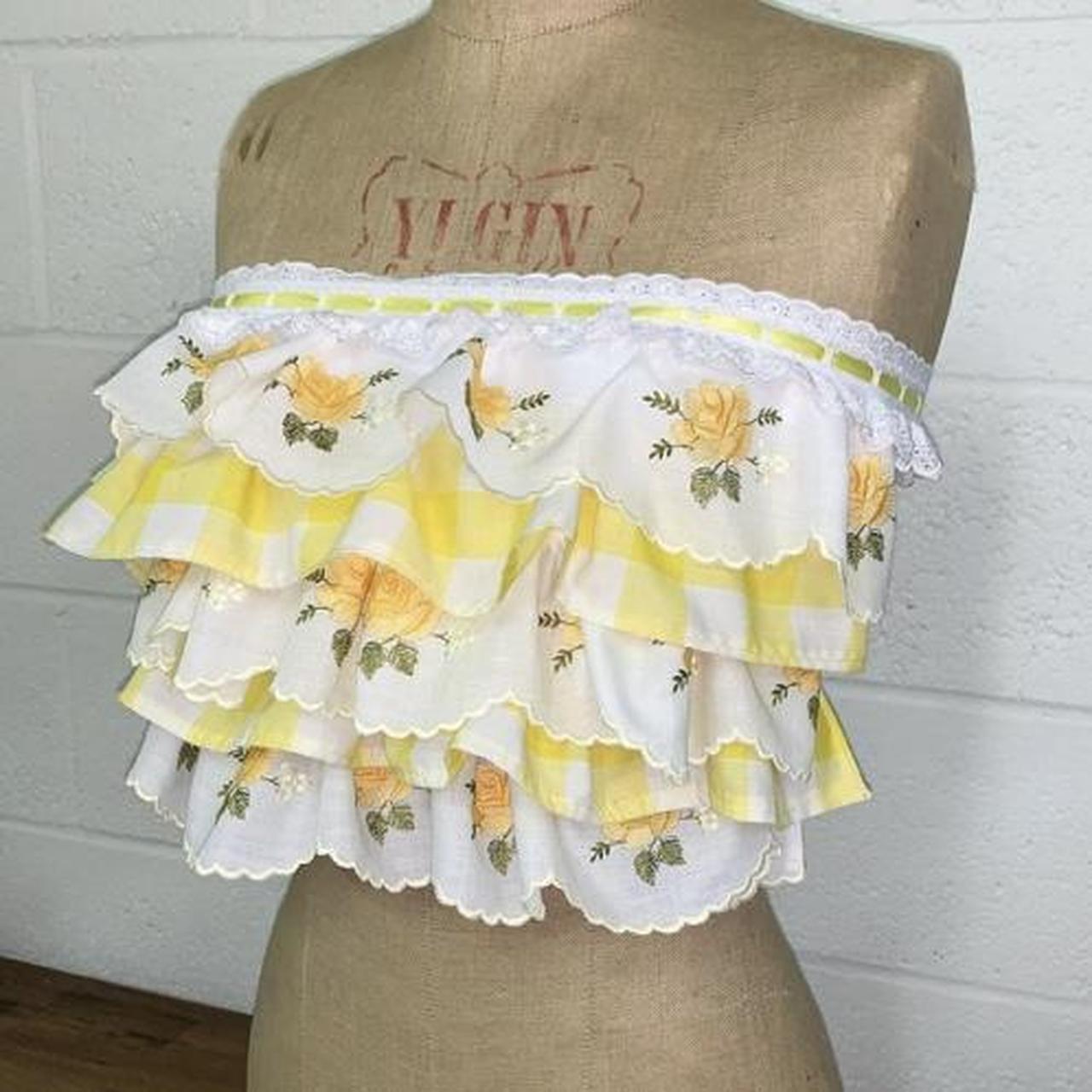 Gorgeous handmade crop top with ruffled broderie and... - Depop