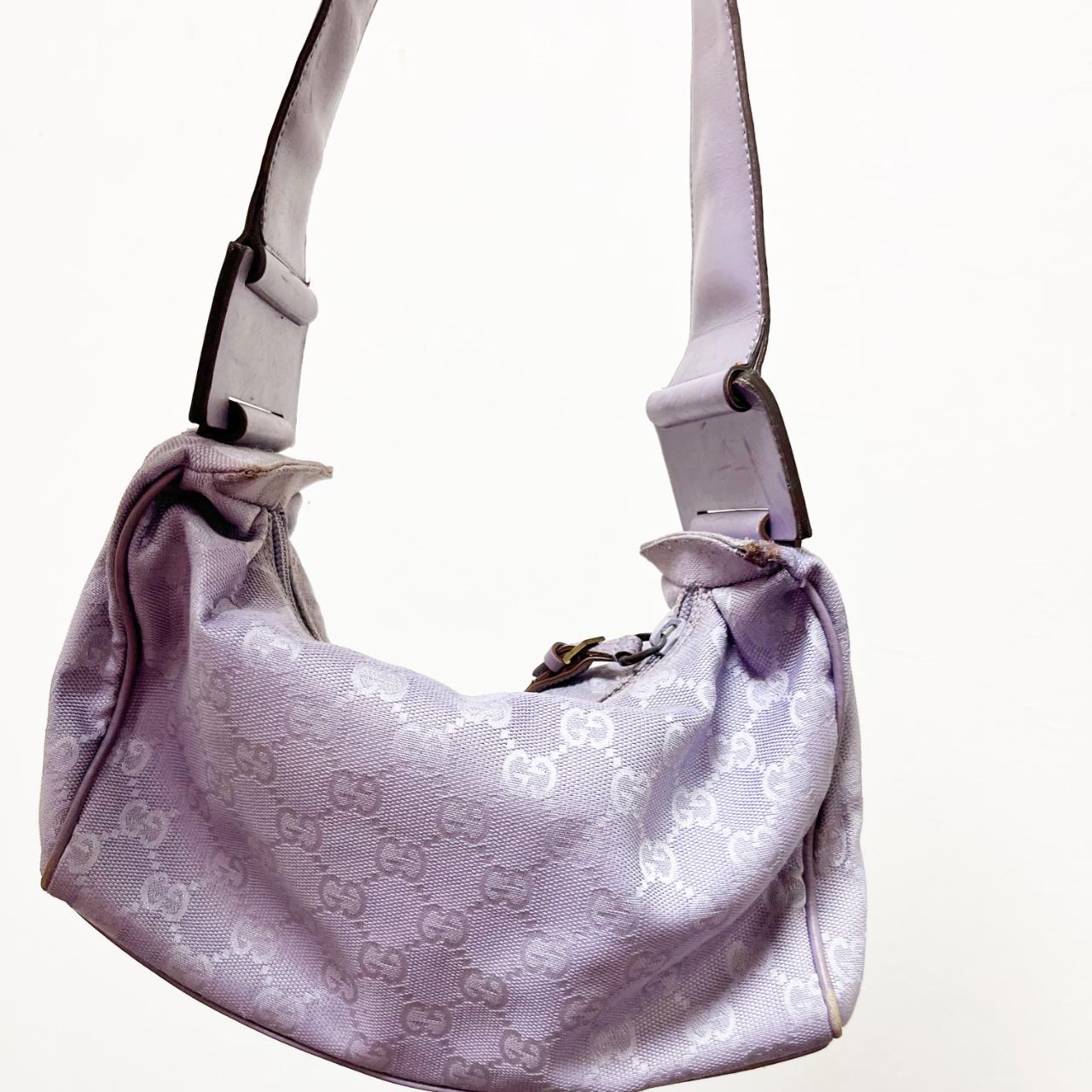 purple gucci monogram bag leather handle and canvas... - Depop