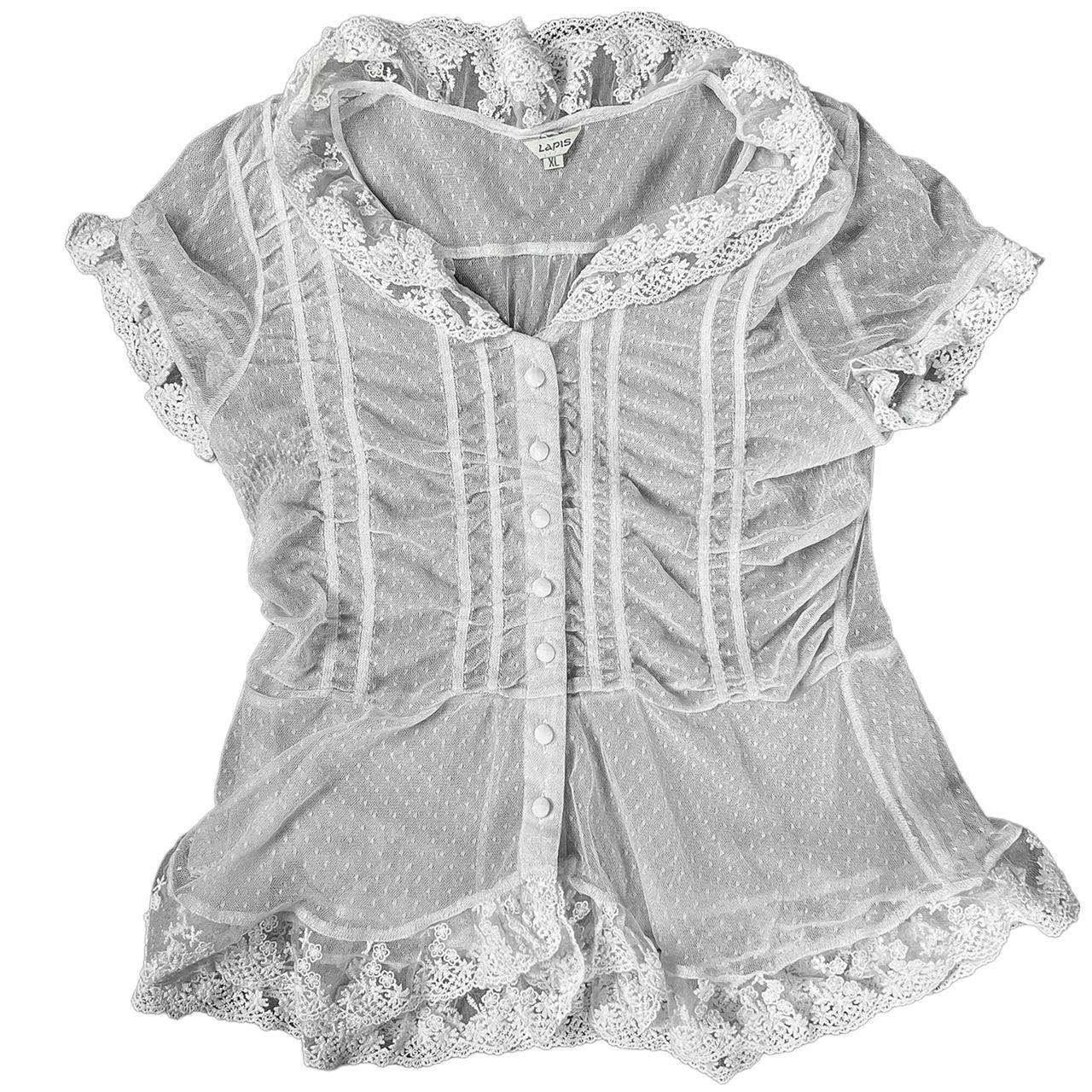 Dainty Coquette Sheer Blouse 🧚🏽 ⚔️ Woven Lace Trim Depop