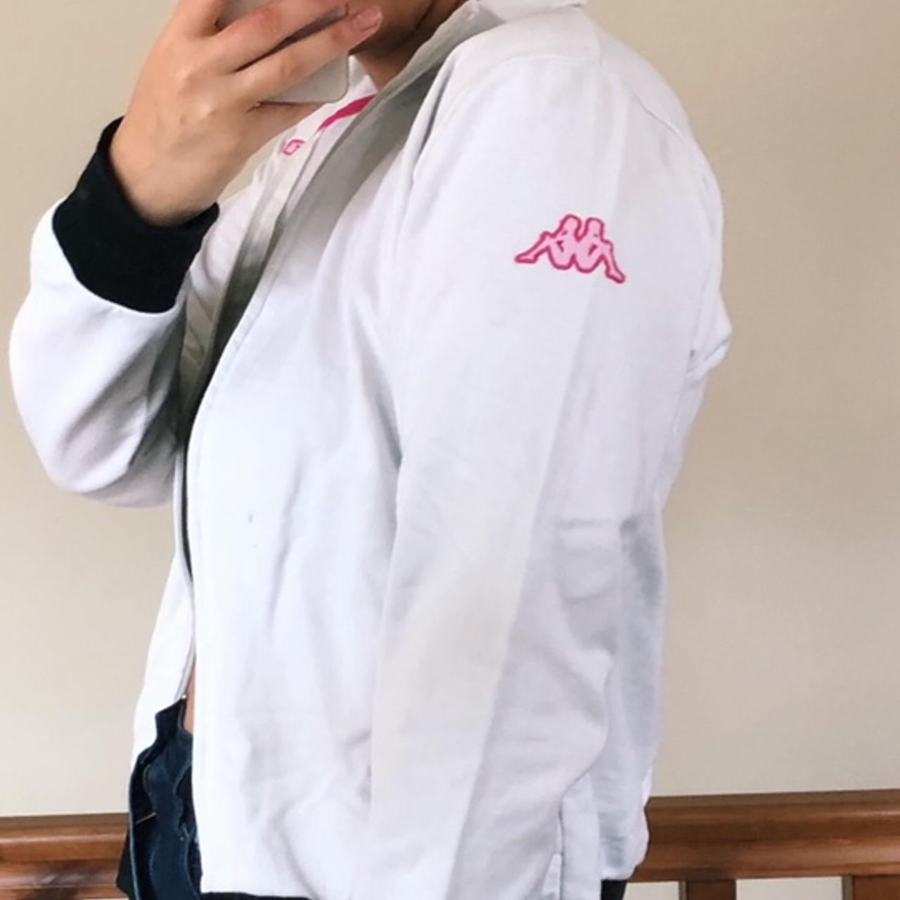 White and pink vintage Kappa zip up jacket. Great... - Depop
