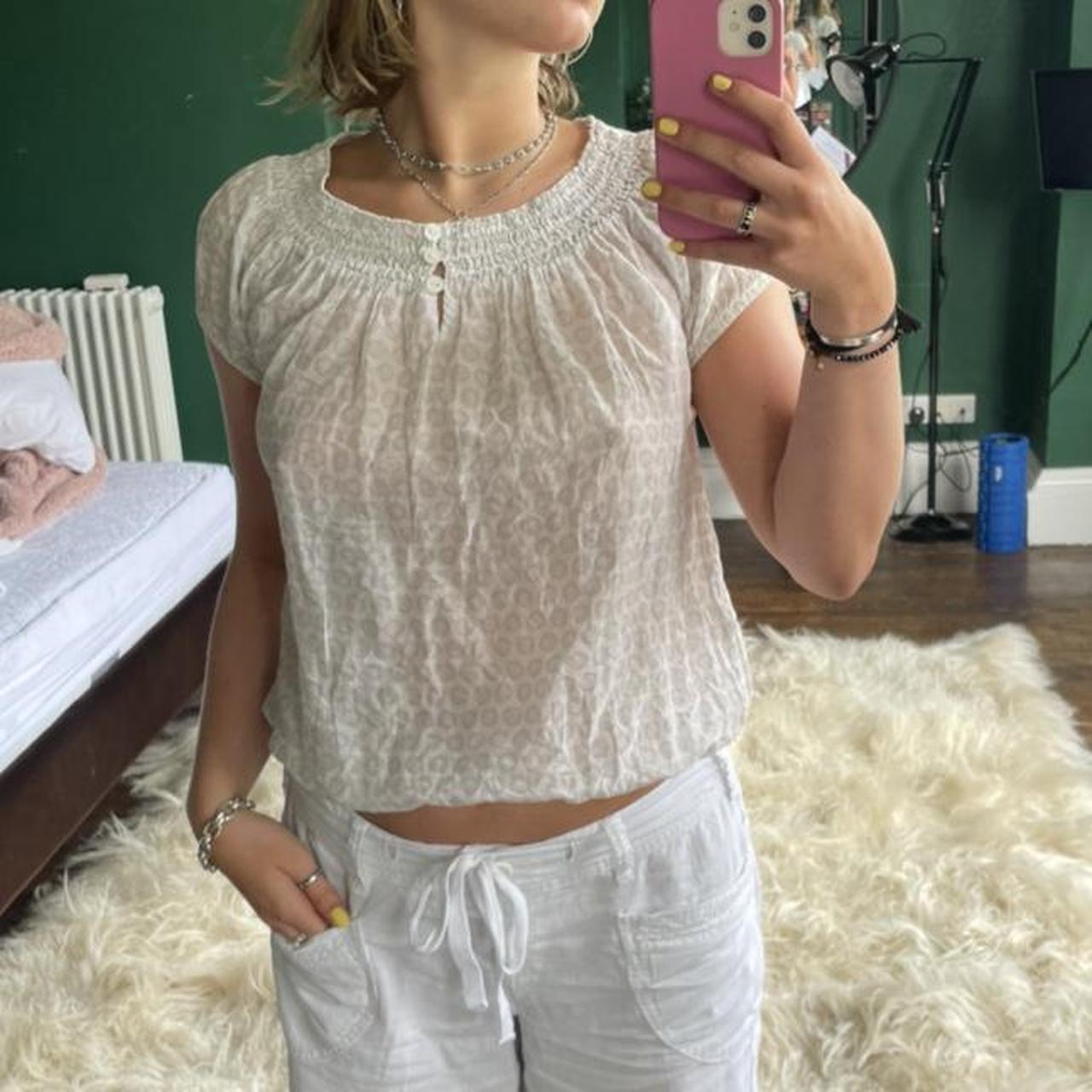 Vintage y2k spotty half sheer float top, white with... - Depop