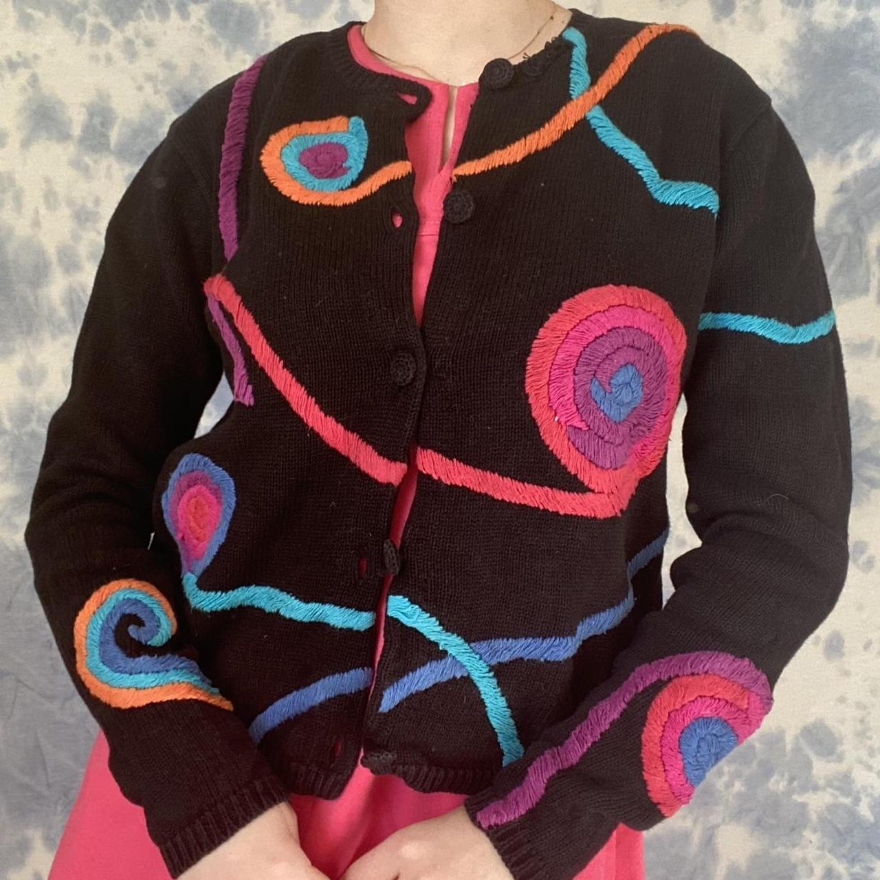 funky embroidered cardigan 🖤🎉 an 80s inspired... - Depop