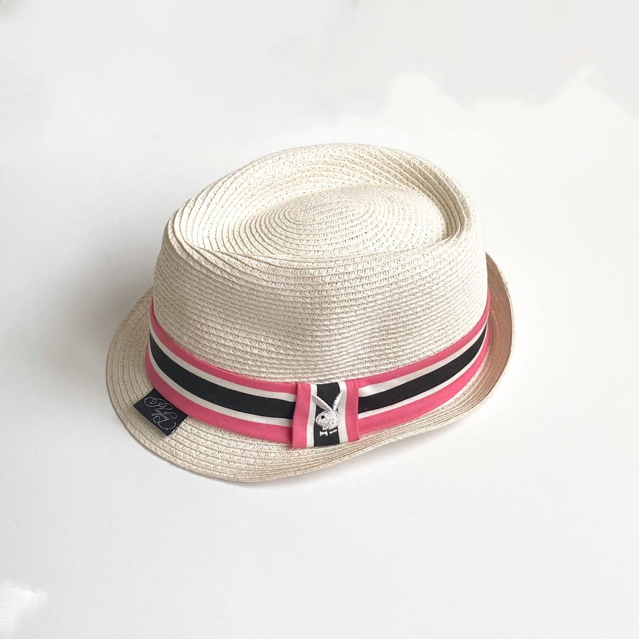 Vintage Authentic Playboy 2000s Straw Fedora Pink... - Depop