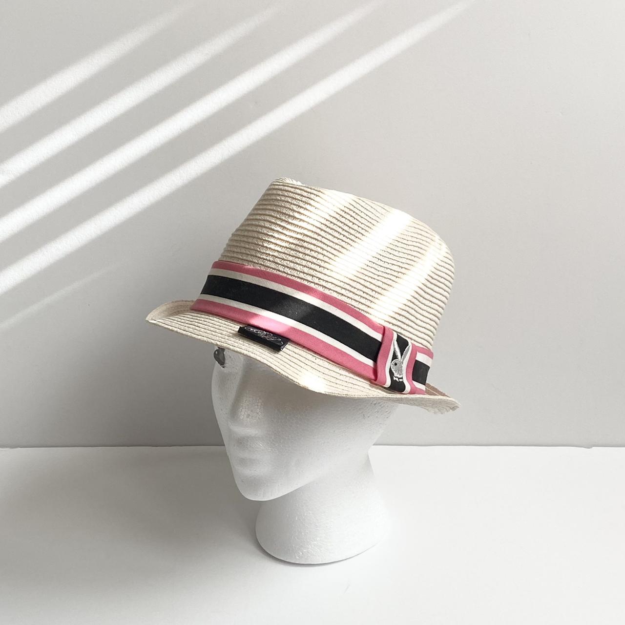 Vintage Authentic Playboy 2000s Straw Fedora Pink... - Depop