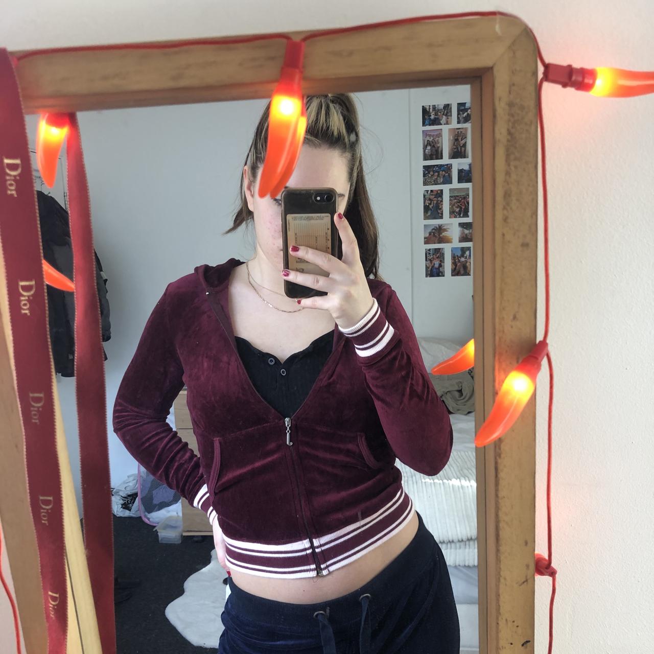 Dark red velour juicy couture tracksuit hoodie with... - Depop