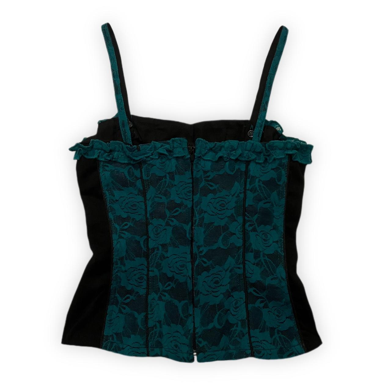 beautiful ruched turquoise lace corset top by Tripp... - Depop