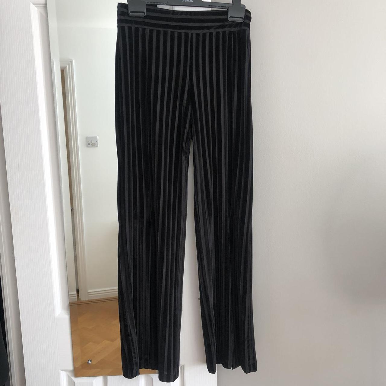 Zara black velvet striped trousers with slits. Size... - Depop