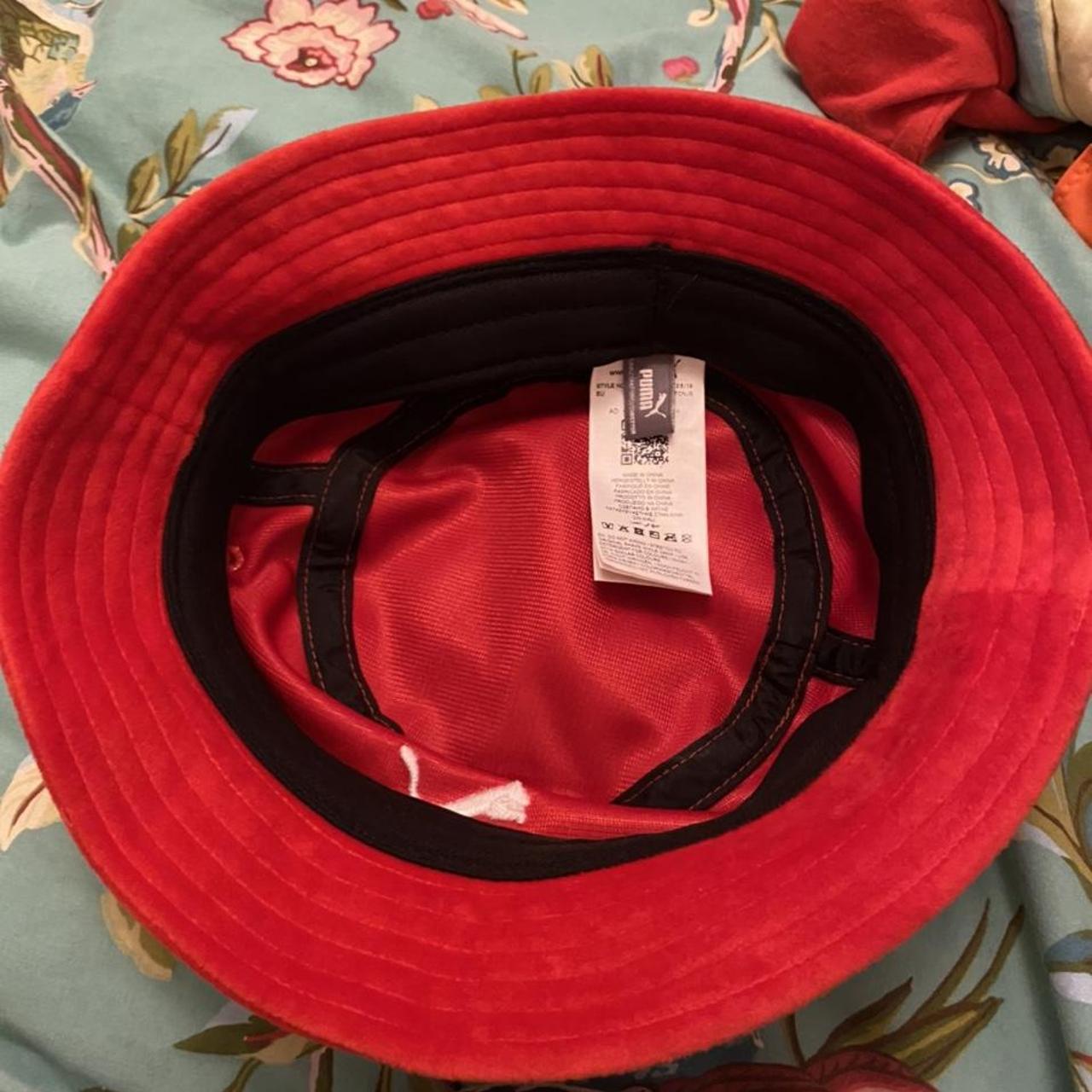 Red Puma velvet bucket hat. Never worn. Small /... - Depop