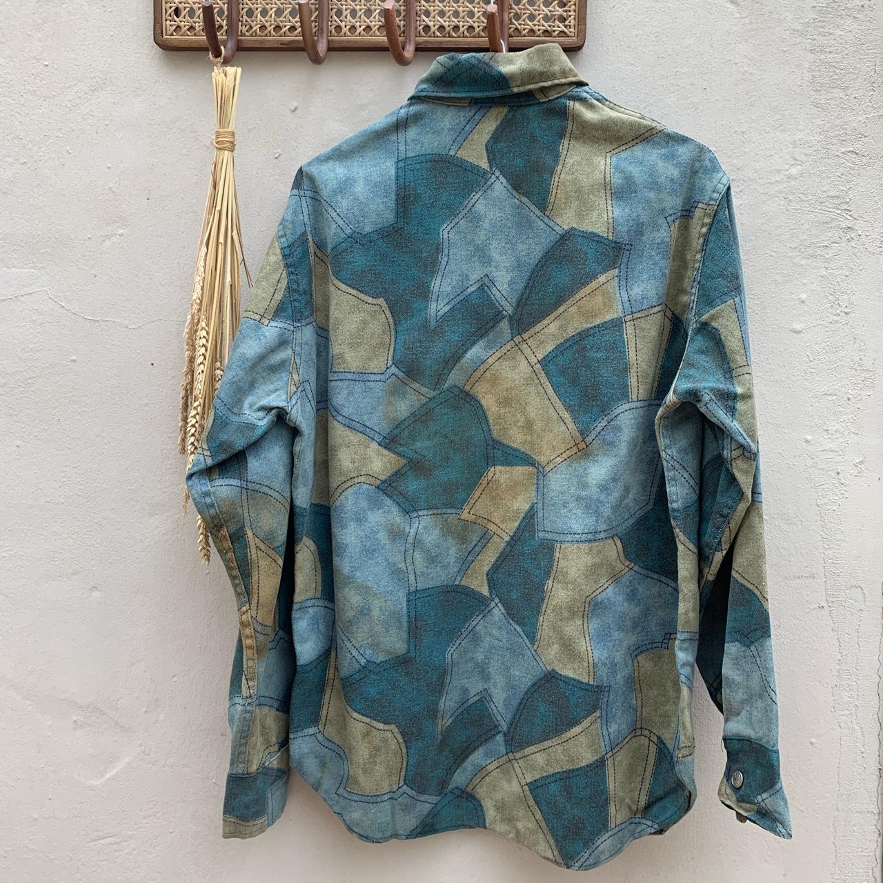 Vintage patchwork print shirt Green & blues •MADE... - Depop