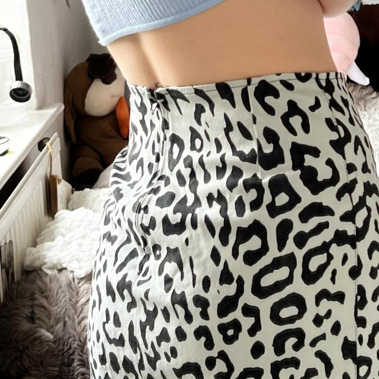 leopard print mini slit skirt from Motel stretchy... - Depop