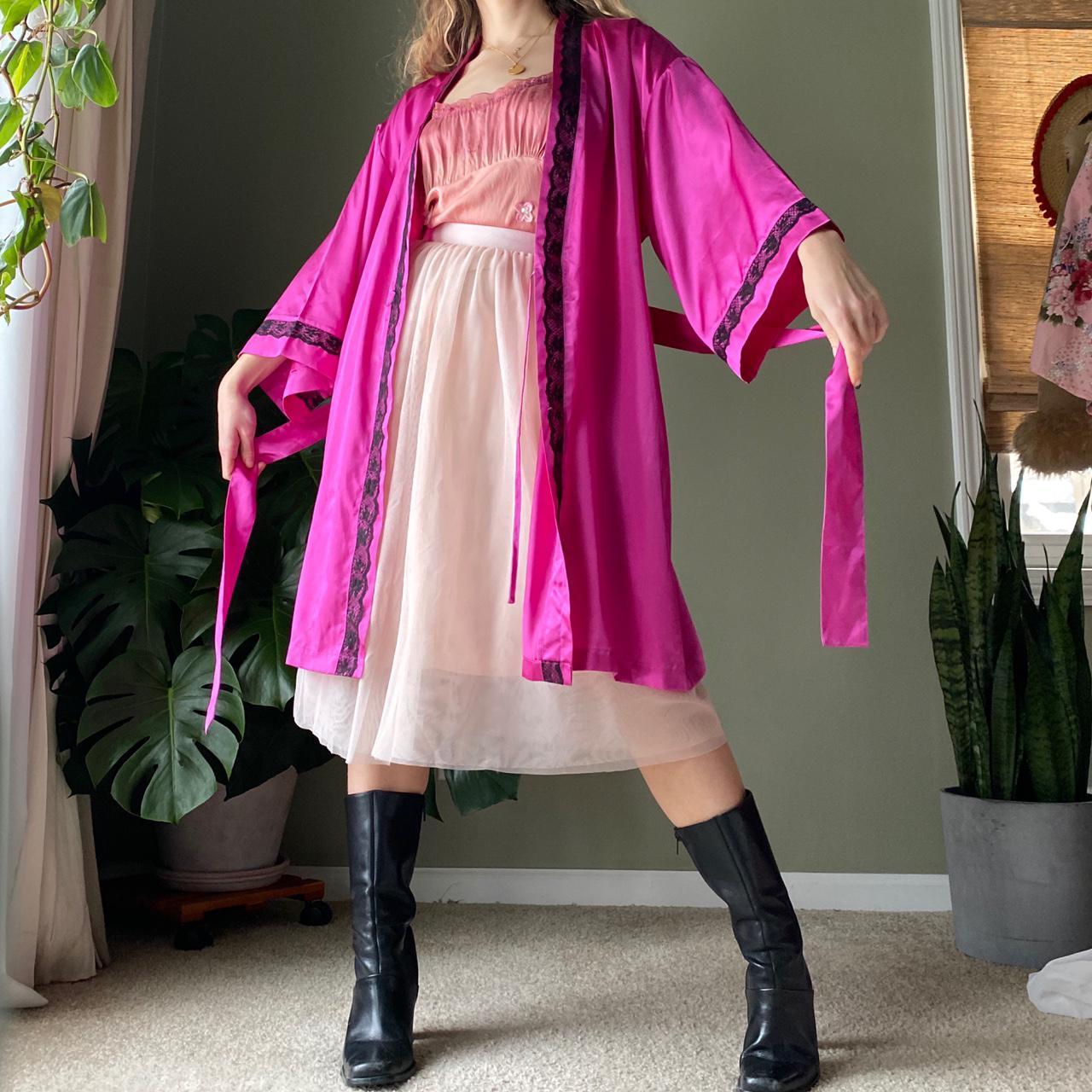 Satin magenta purple-y pink robe, super slinky +... - Depop