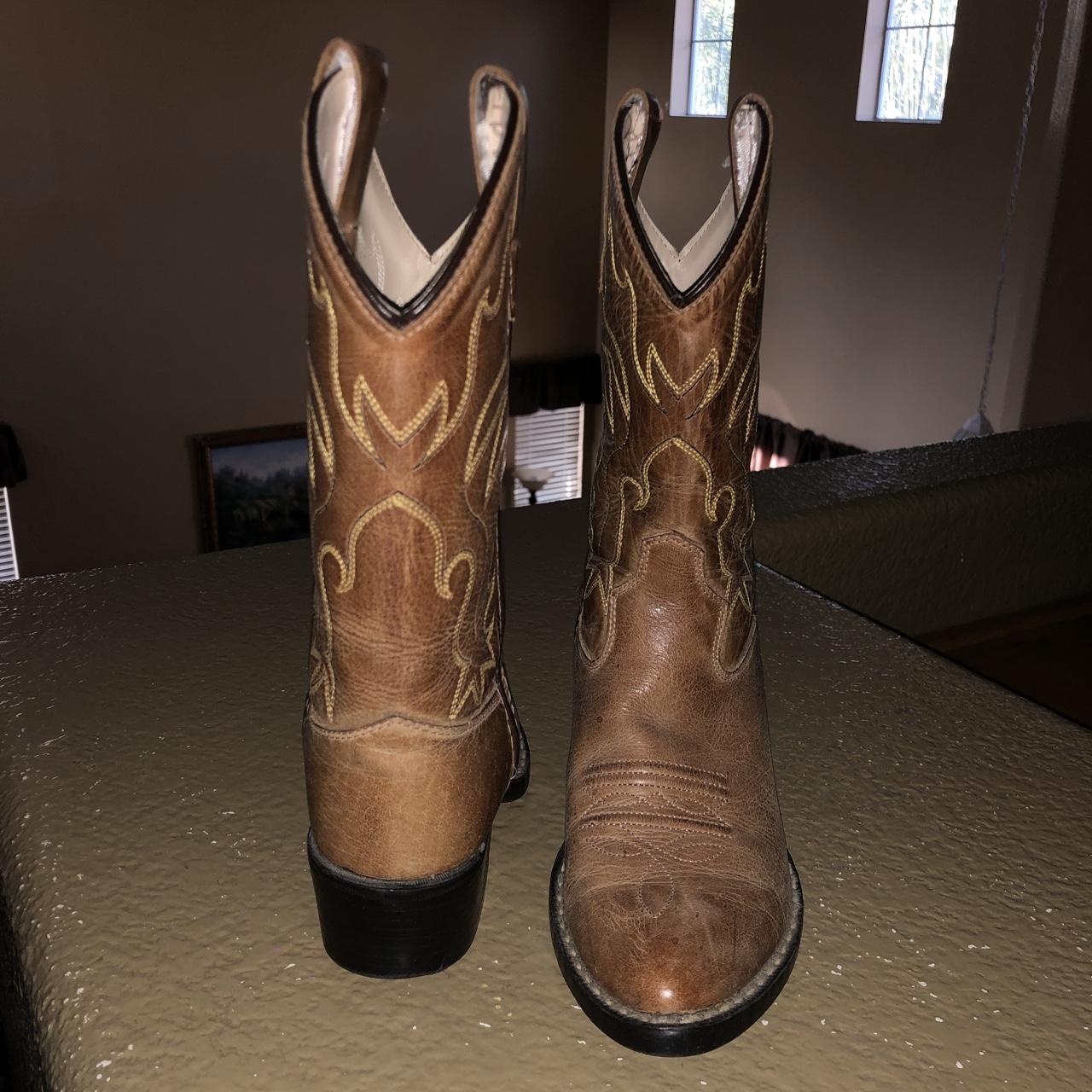 Brown leather cowboy boots from Boot Barn. Kids size... - Depop