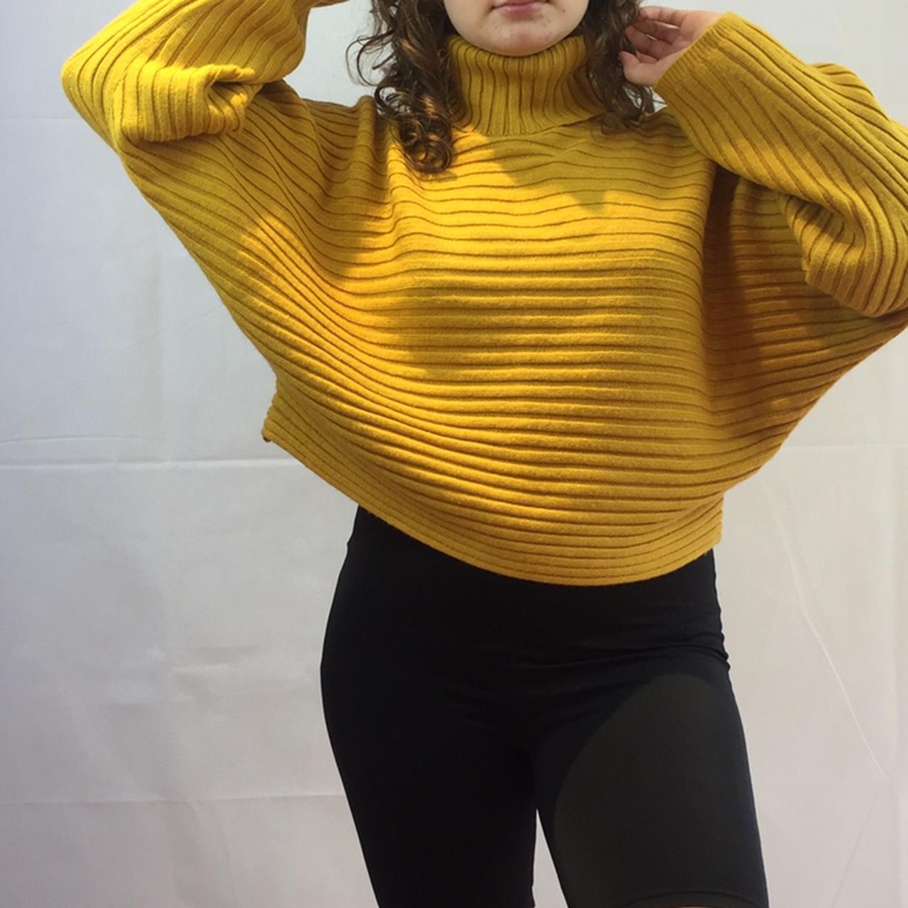 Yellow Cropped Jumper Knit mustard yellow sweater.... - Depop