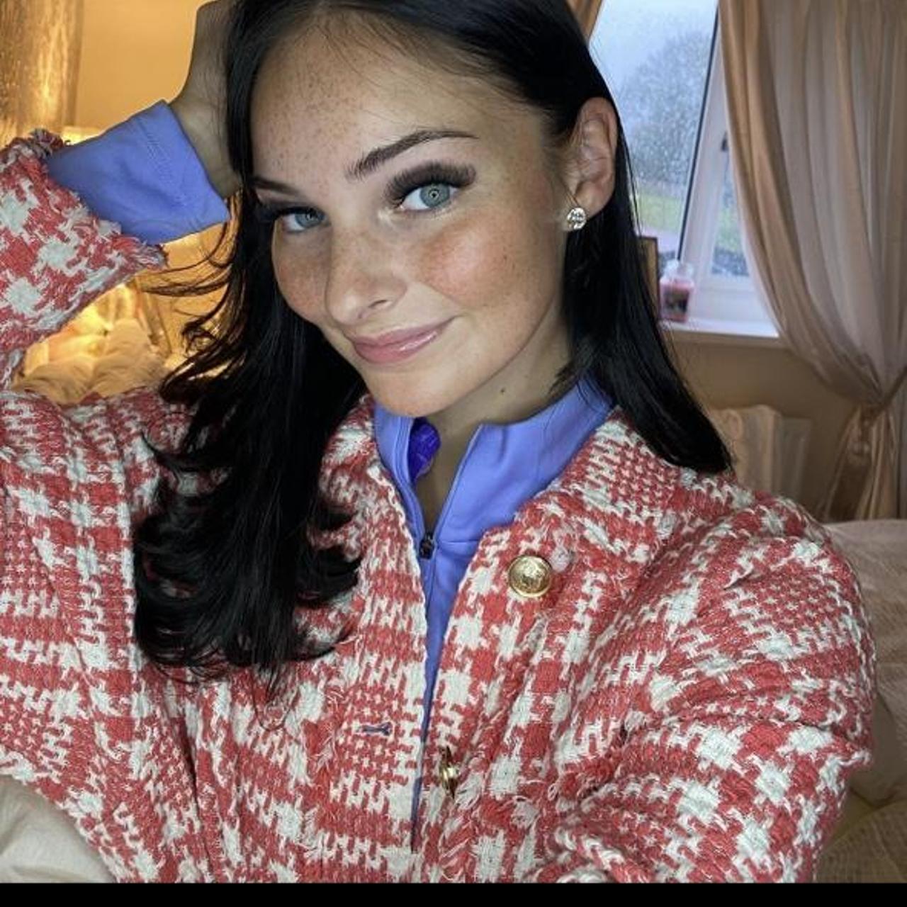 Zara pink and white tweed boucle textured shacket... - Depop