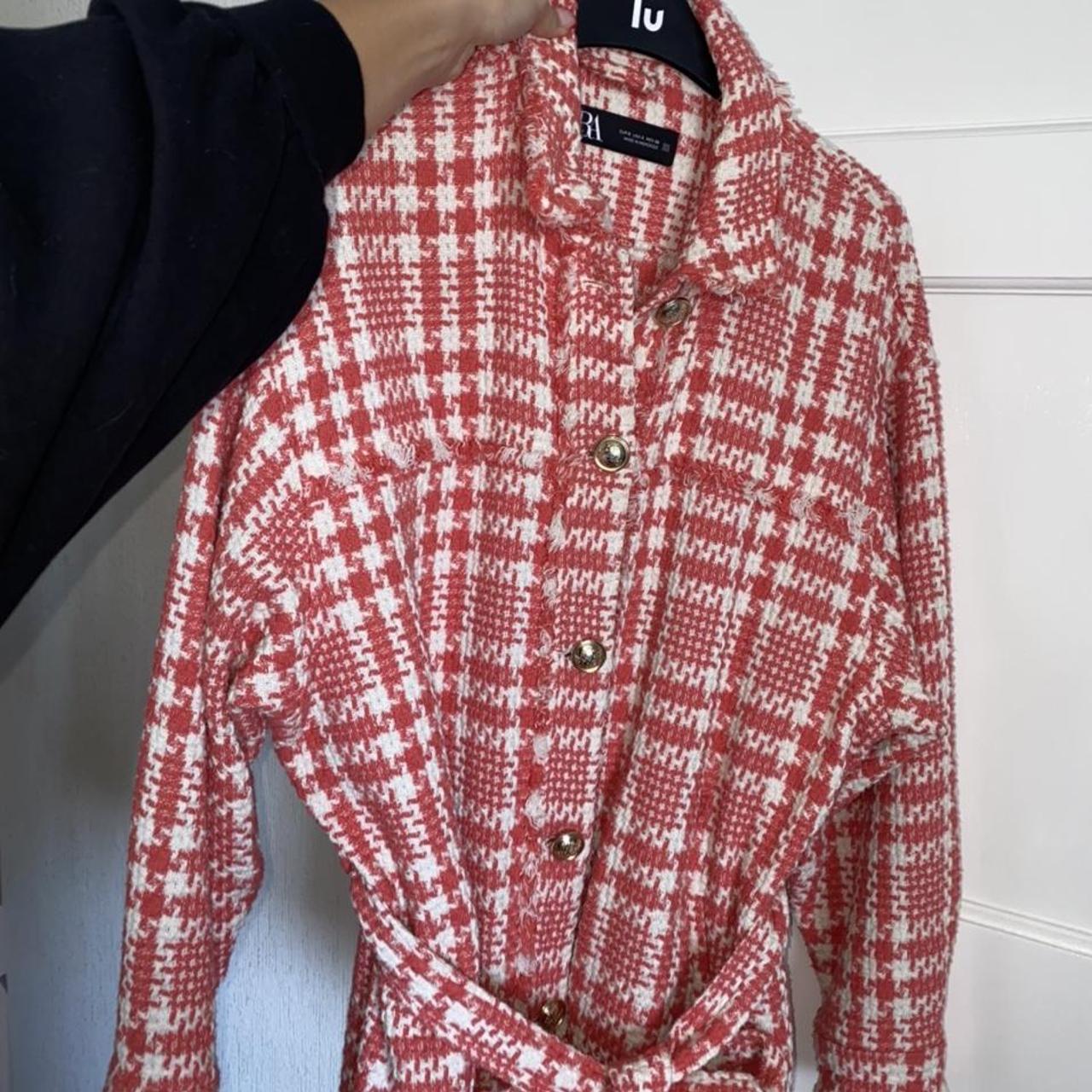 Zara pink and white tweed boucle textured shacket... - Depop