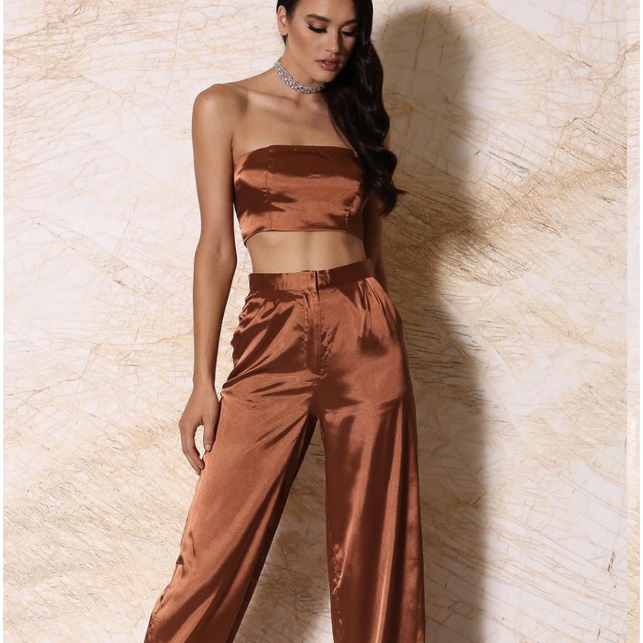 Meshki satin two piece set in size XS ; crop top... - Depop