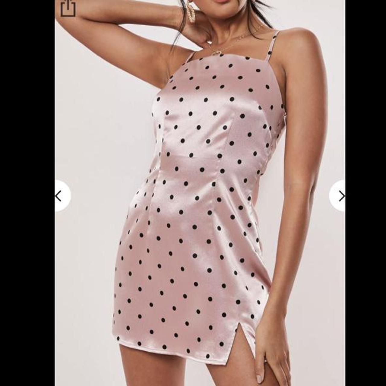 Missguided size 8 petite pale pink, polka dot satin... - Depop