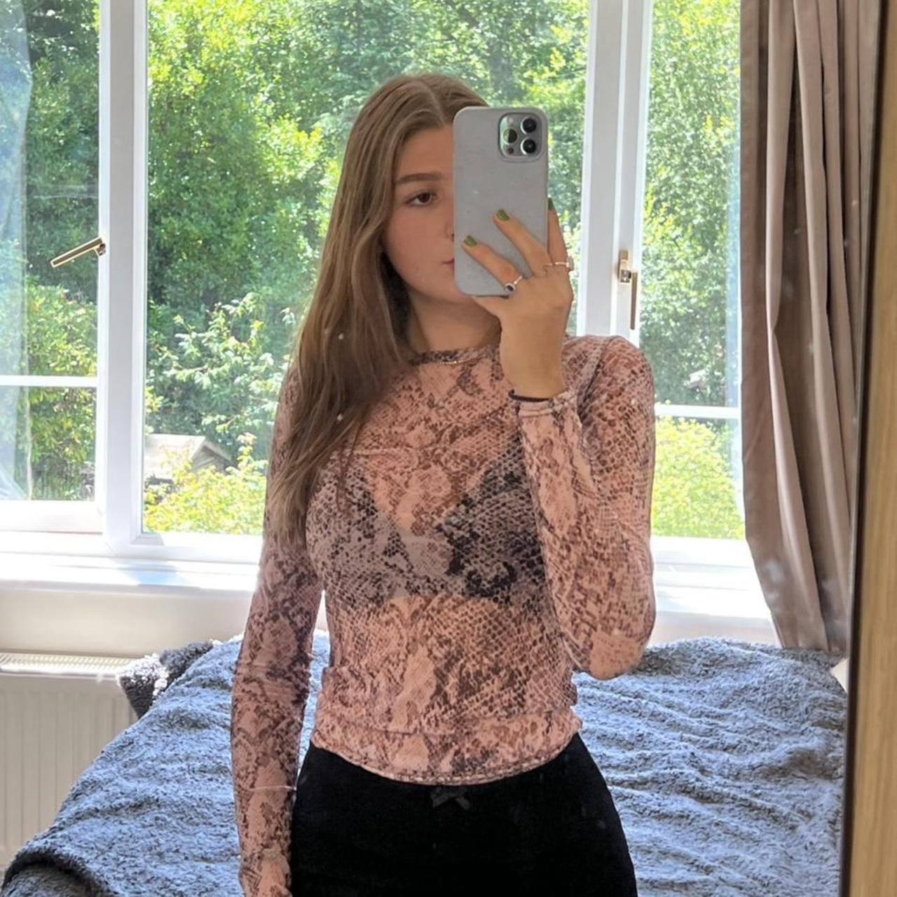 Snake skin mesh long sleeve top, UK 8 #snakeskin... - Depop