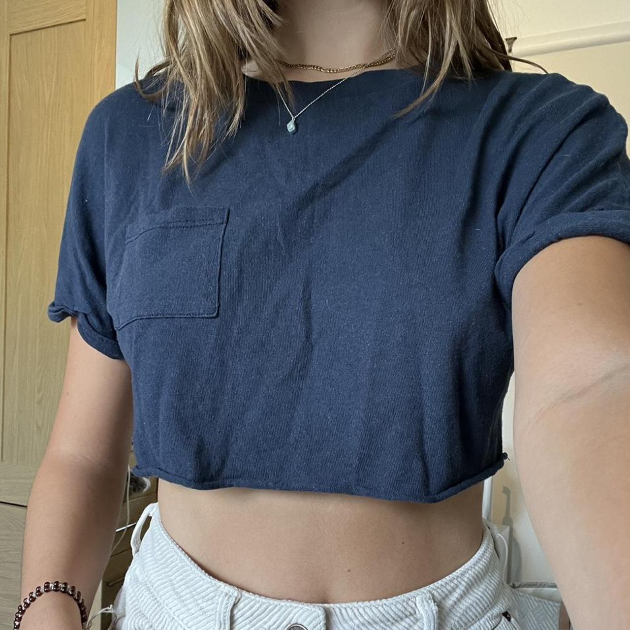 Navy pocket detail crop top from topshop, UK... - Depop
