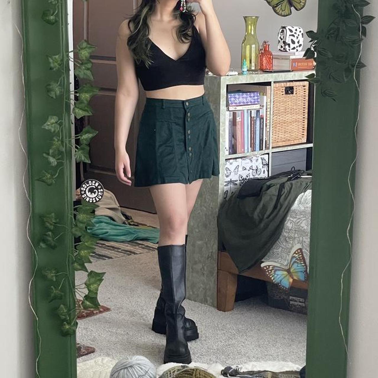 forrest green suede mini skirt🌲🐸 pretty a-line skirt... - Depop