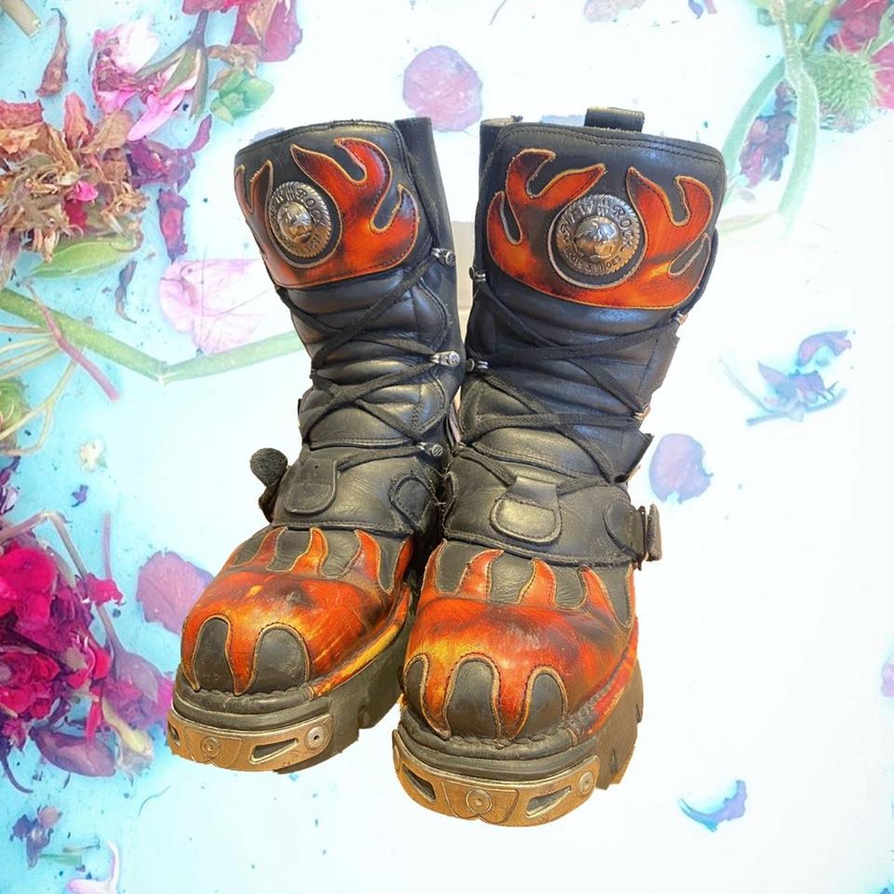 Vintage new rock flame boots 💌 signs of wear as... - Depop