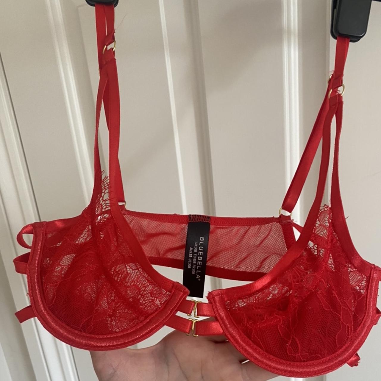 Gorgeous Bluebella red bra with cage and lace... - Depop