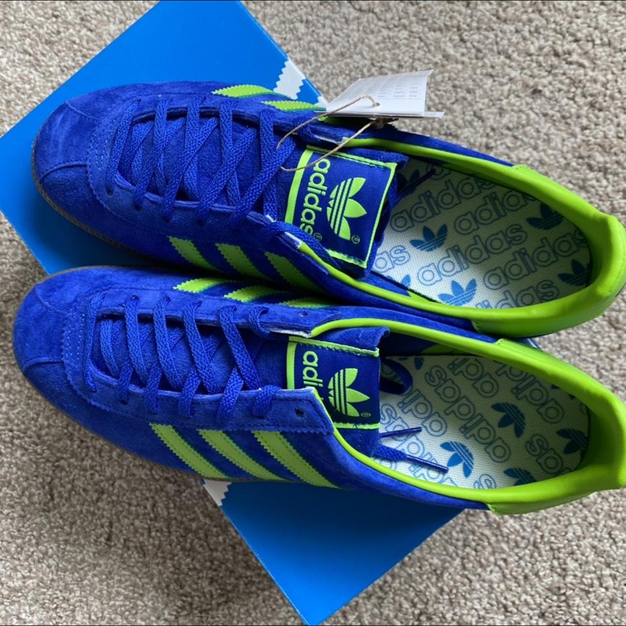 Adidas Originals Men's Blue and Green Trainers | Depop