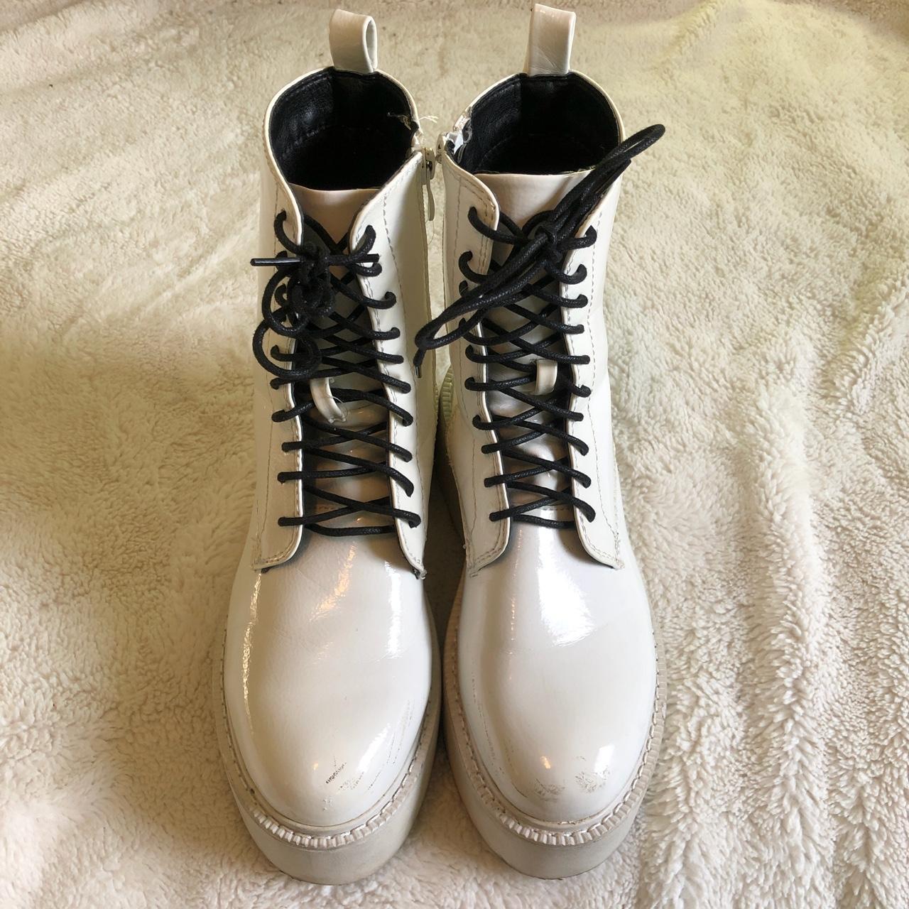 shiny white 2 inch platform boots with black... - Depop