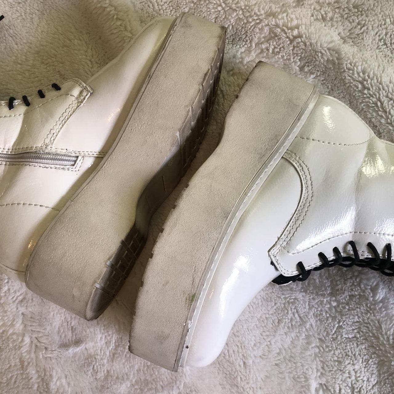 shiny white 2 inch platform boots with black... - Depop